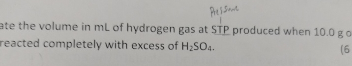 Solved ate the volume in mL ﻿of hydrogen gas at STP produced | Chegg.com