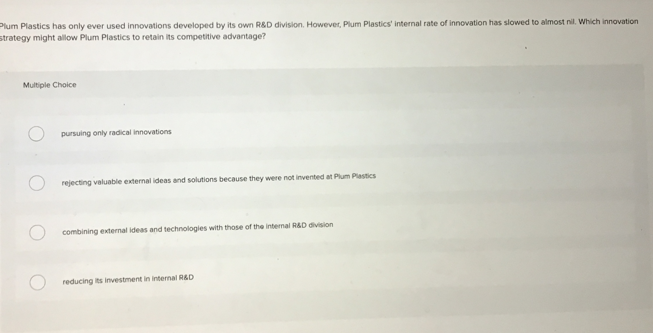 Solved Plum Plastics has only ever used innovations | Chegg.com