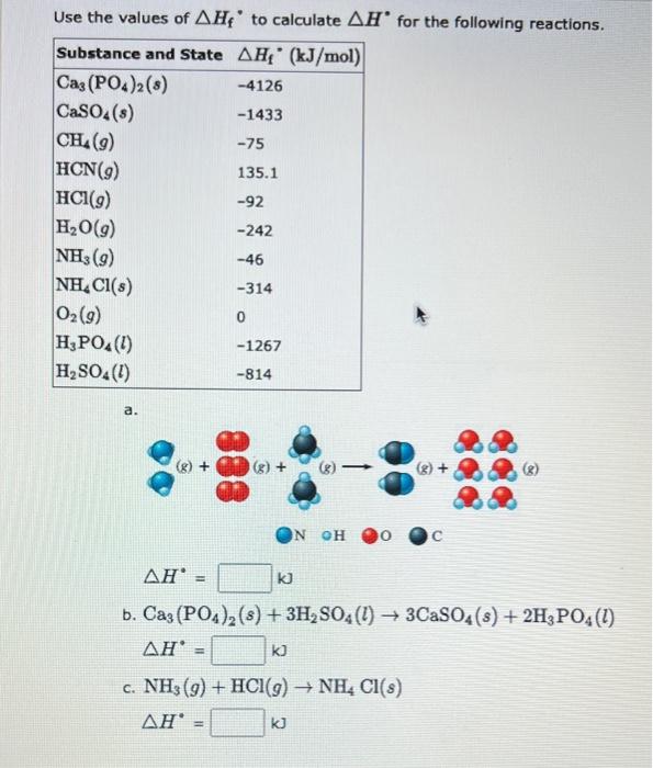 Solved Use the values of ΔHf∘ to calculate ΔH∗ for the | Chegg.com