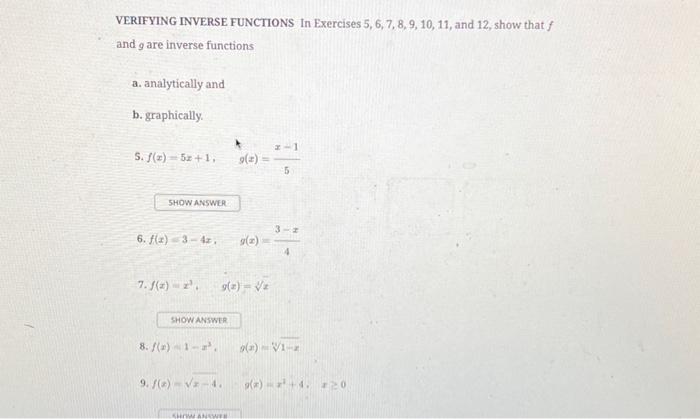 Solved VERIFYING INVERSE FUNCTIONS In Exercises | Chegg.com