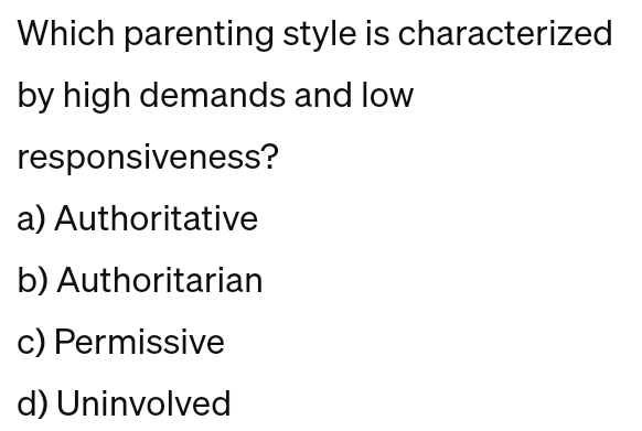 Solved Which parenting style is characterized by high | Chegg.com
