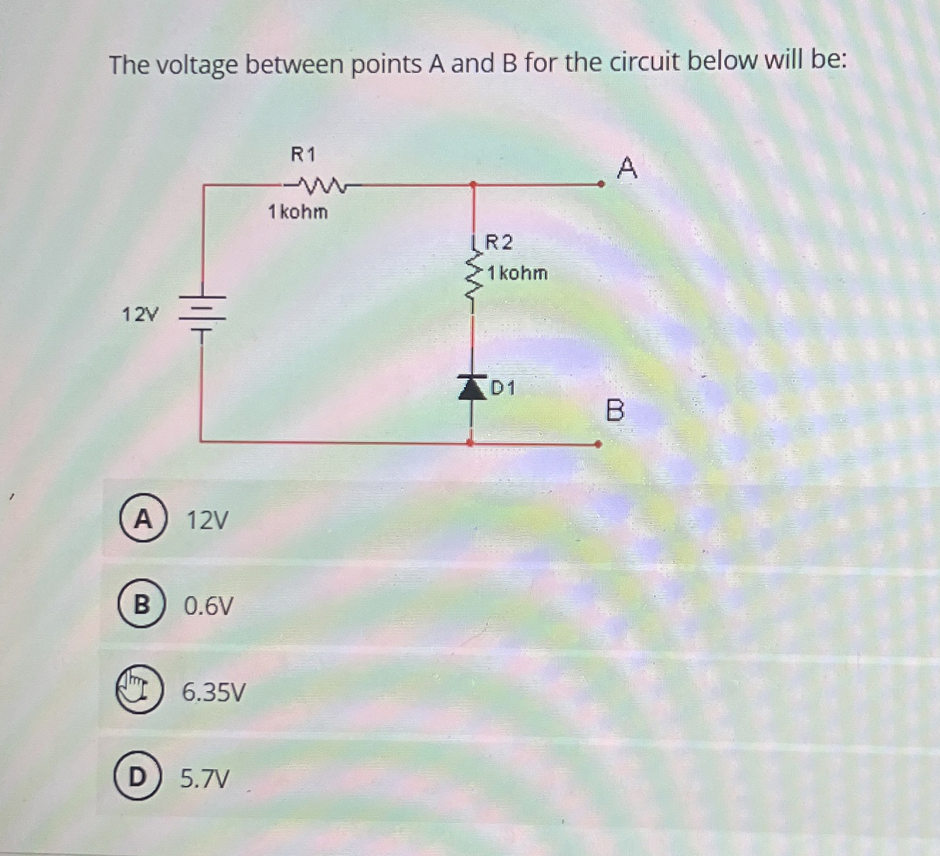 Solved The voltage between points A and B ﻿for the circuit | Chegg.com