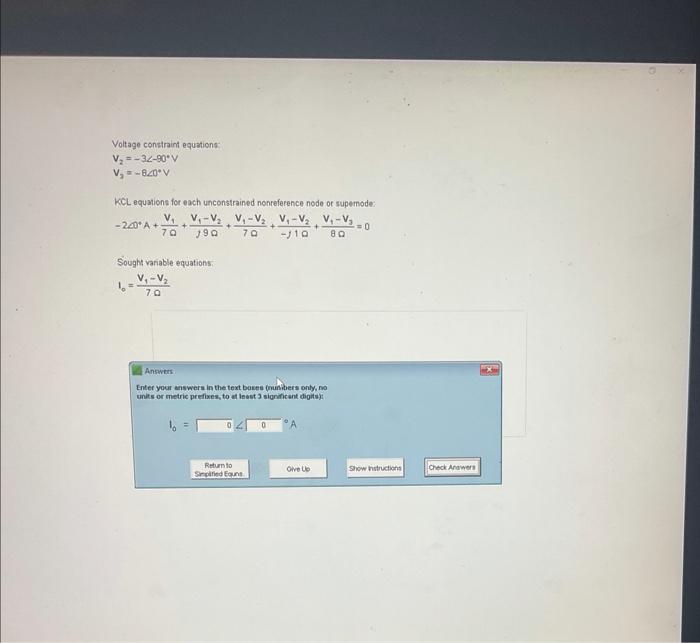 Solved Voltage Constraint Equations V 32 90v V 820v Kcl 