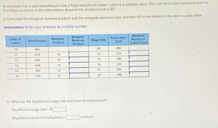 Solved In the short run, a tool manufacturer has a fixed | Chegg.com