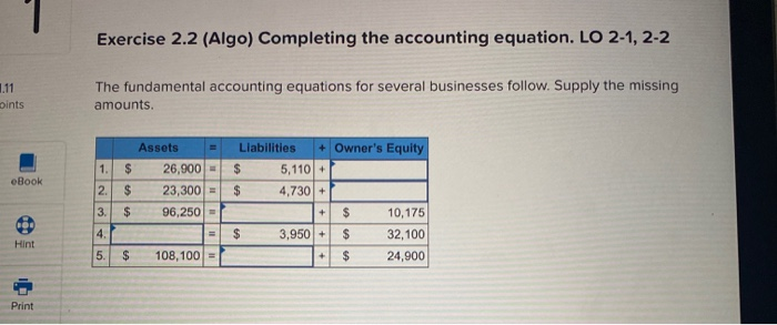 Solved Exercise 2.2 (Algo) Completing the accounting | Chegg.com