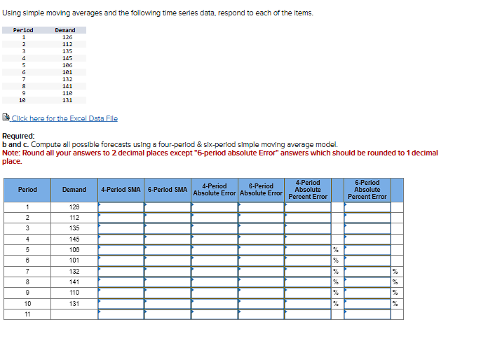 Solved Using simple moving averages and the following time | Chegg.com