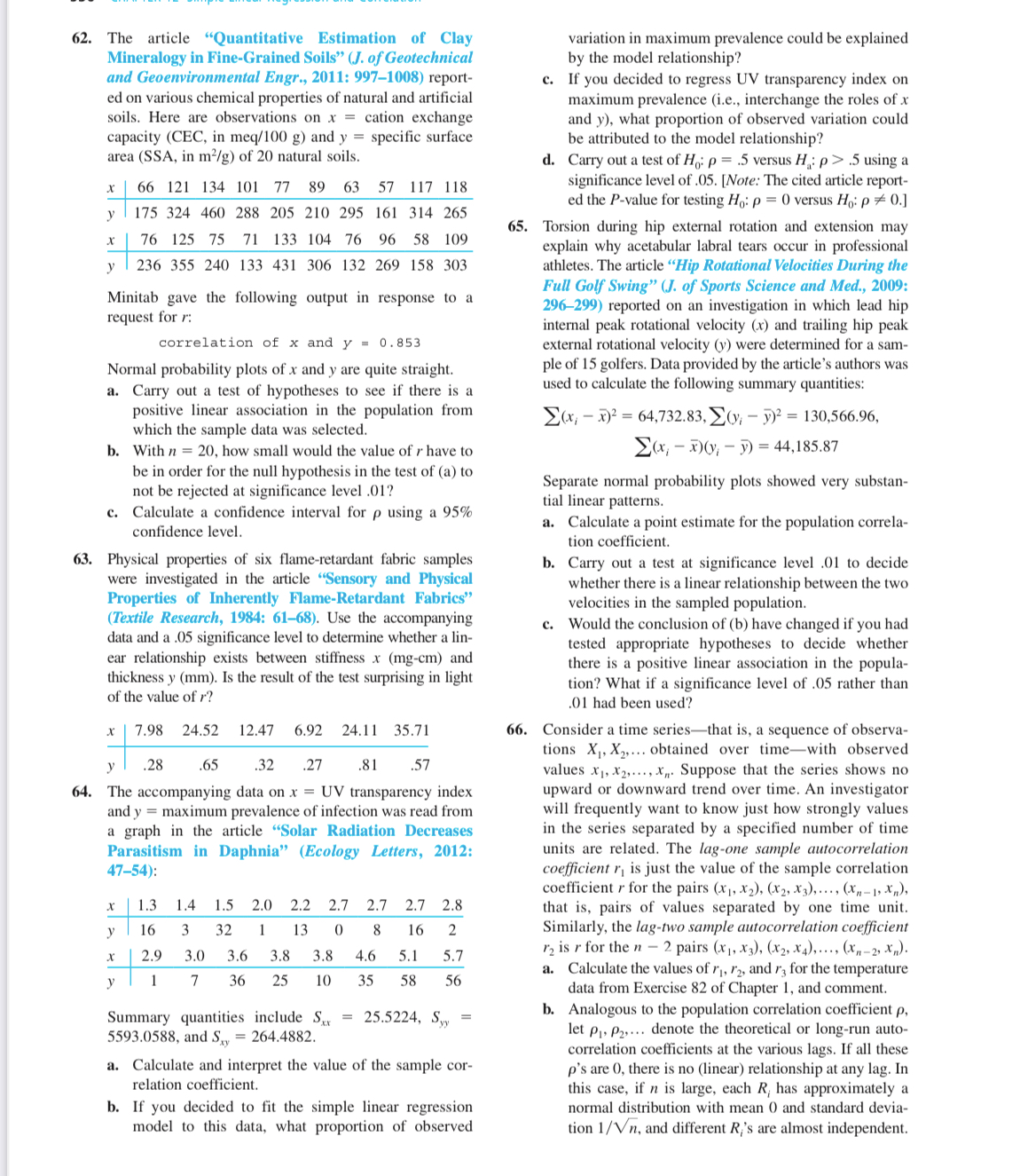 Solved The accompanying data on x= ﻿UV transparency index | Chegg.com