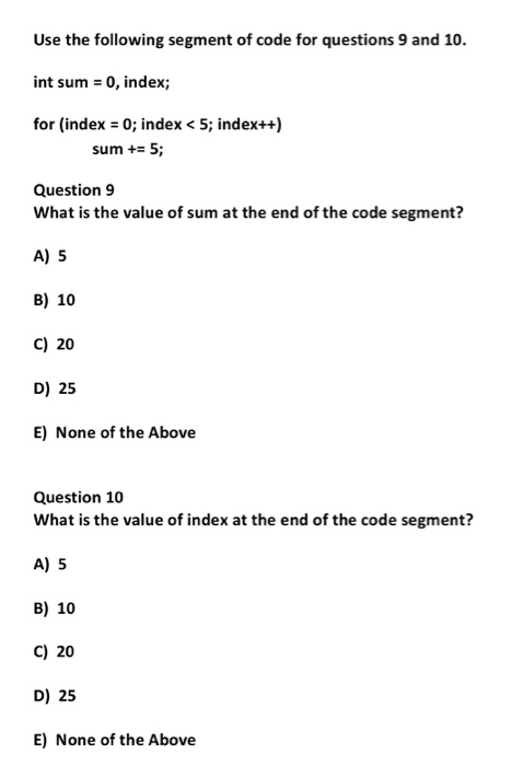 Solved Use The Following Segment Of Code For Questions 9 And 7868