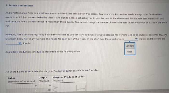 Solved 2. Inputs and outputs Ana's Performance Pizza is a | Chegg.com