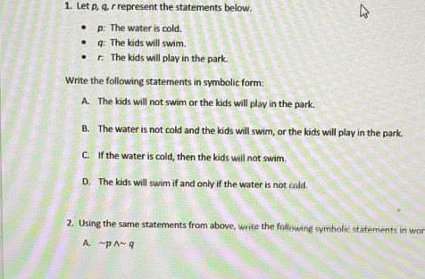 Solved Let p,&,r ﻿represent the statements below.p ﻿: The | Chegg.com