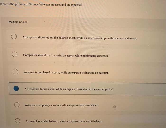 Solved What is the primary difference between an asset and | Chegg.com