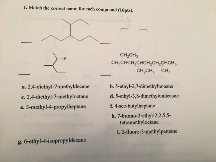 Solved 1. Match the correct name for each compound (16pts). | Chegg.com