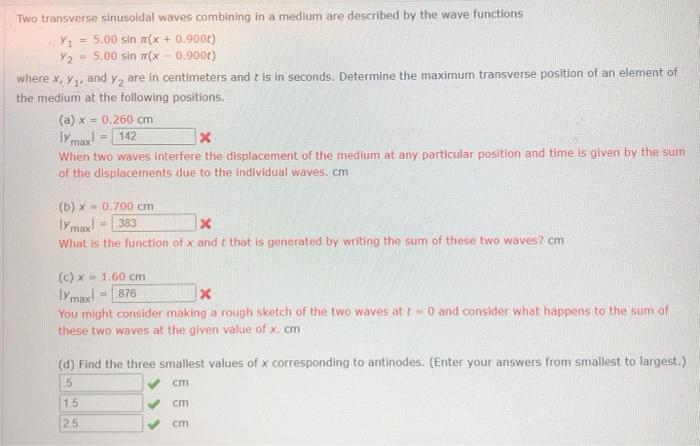 Solved Two transverse sinusoidal waves combining in a medium | Chegg.com