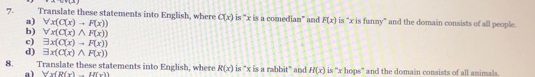 Solved Translate These Statements Into English Where Cx 