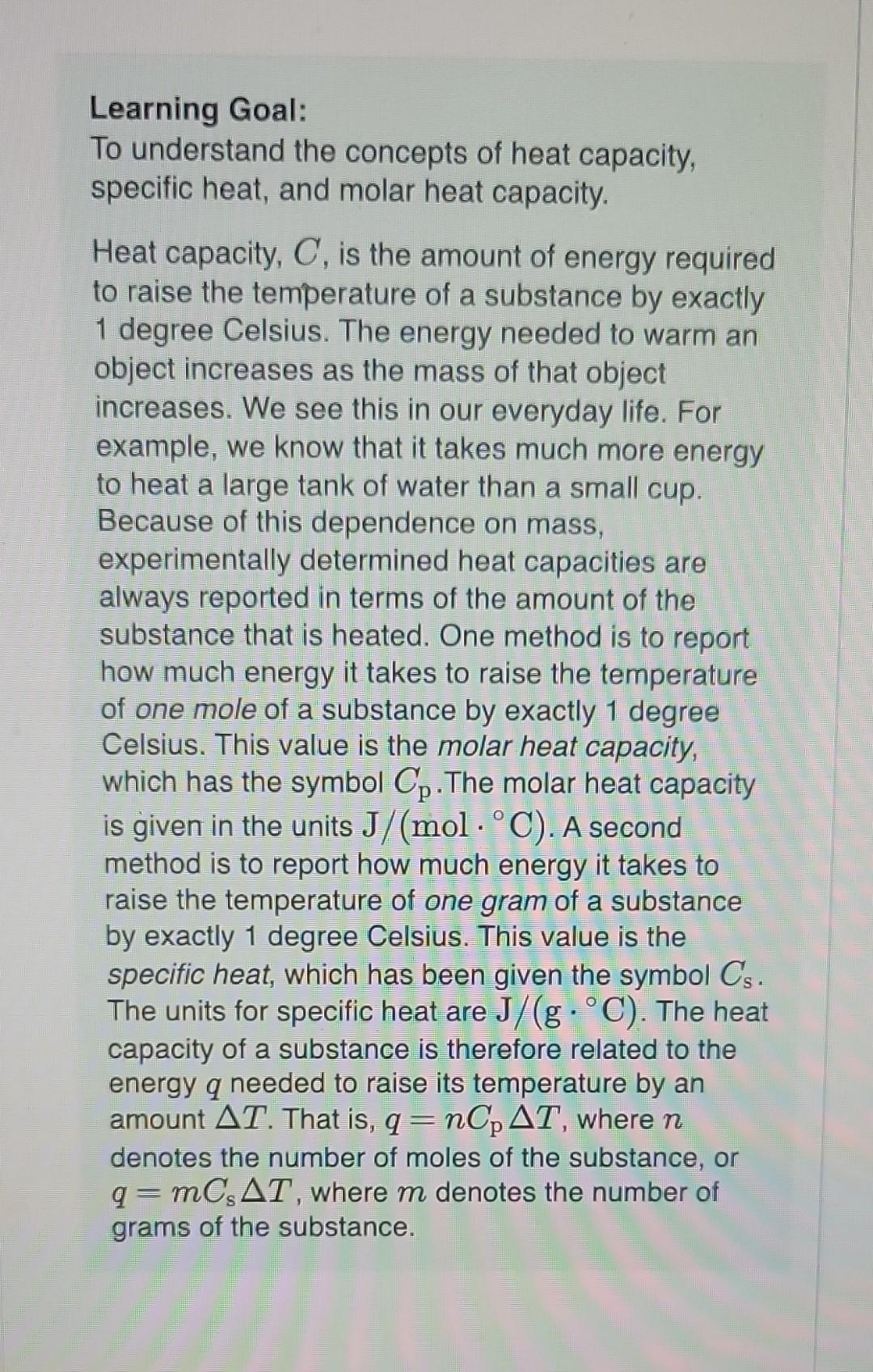 Solved Learning Goal: To understand the concepts of heat | Chegg.com