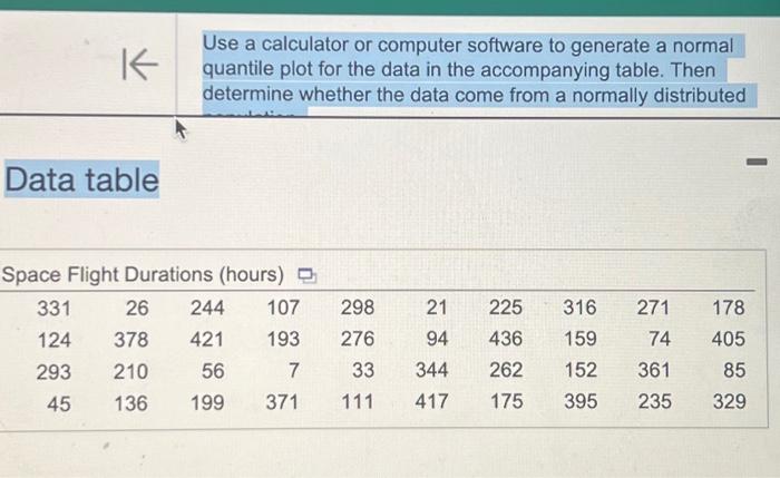 Solved Data table Use a calculator or computer software to | Chegg.com