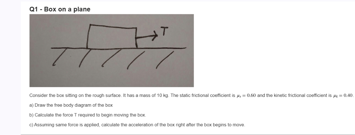 Solved Q1 - ﻿Box on a planeConsider the box sitting on the | Chegg.com