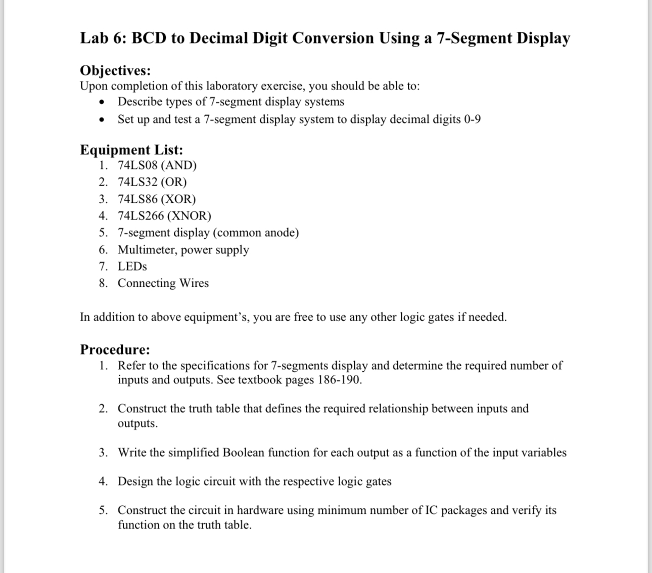 Solved Lab 6: BCD to Decimal Digit Conversion Using a | Chegg.com