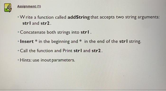 Solved Assignment (1) .Write a function called addString | Chegg.com