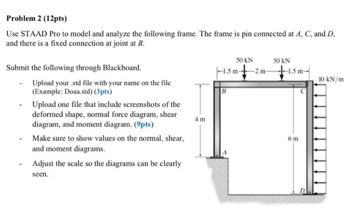 Solved Problem 2 (12pts) Use STAAD Pro to model and analyze | Chegg.com