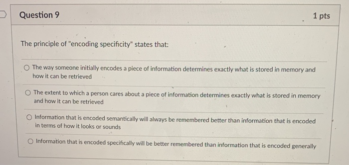 Solved Question 9 1 pts The principle of "encoding | Chegg.com
