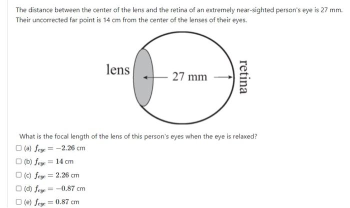 Solved The distance between the center of the lens and the | Chegg.com