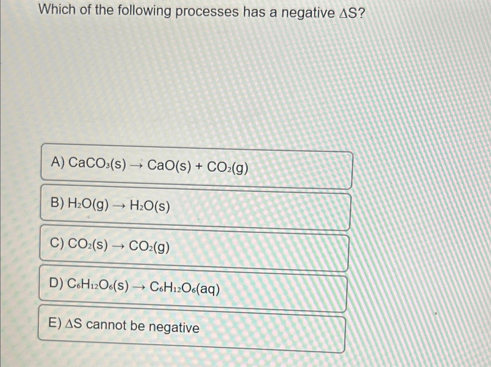 Solved Which of the following processes has a negative | Chegg.com