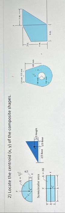 Solved 2) Locate the centroid (x,y) of the composite shapes. | Chegg.com