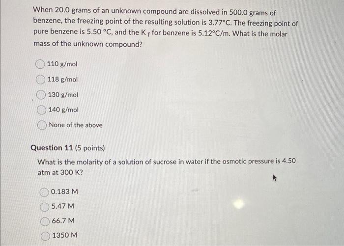 Solved When 20.0 grams of an unknown compound are dissolved | Chegg.com