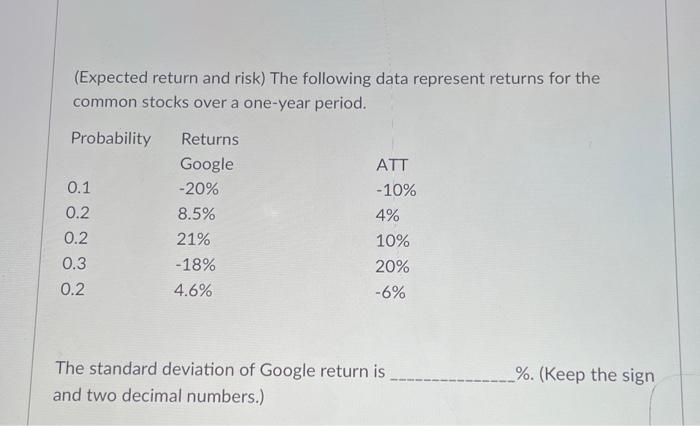 Solved (Expected return and risk) The following data | Chegg.com