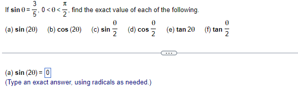 Solved If sinθ=35,0