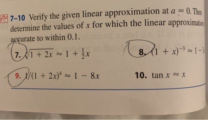 Solved 0. Then 7-10 Verify the given linear approximation at | Chegg.com