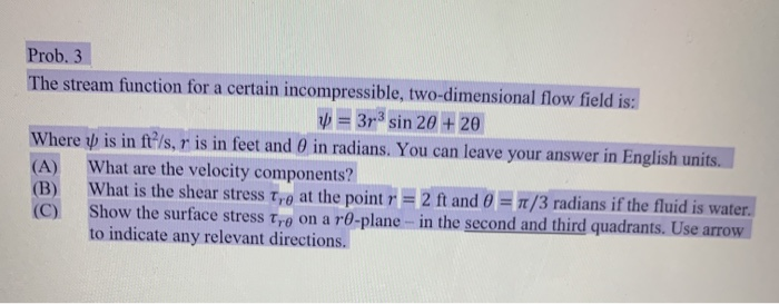 Solved Prob. 3 The stream function for a certain | Chegg.com