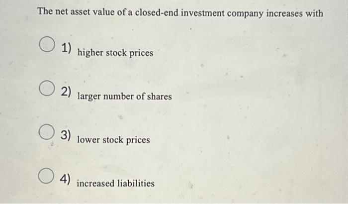 Solved The net asset value of a closed-end investment | Chegg.com