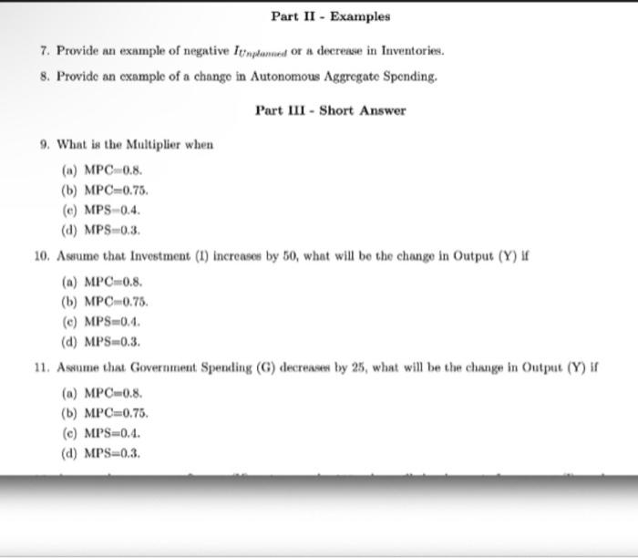 Solved Part II - Examples 7. Provide an example of negative | Chegg.com
