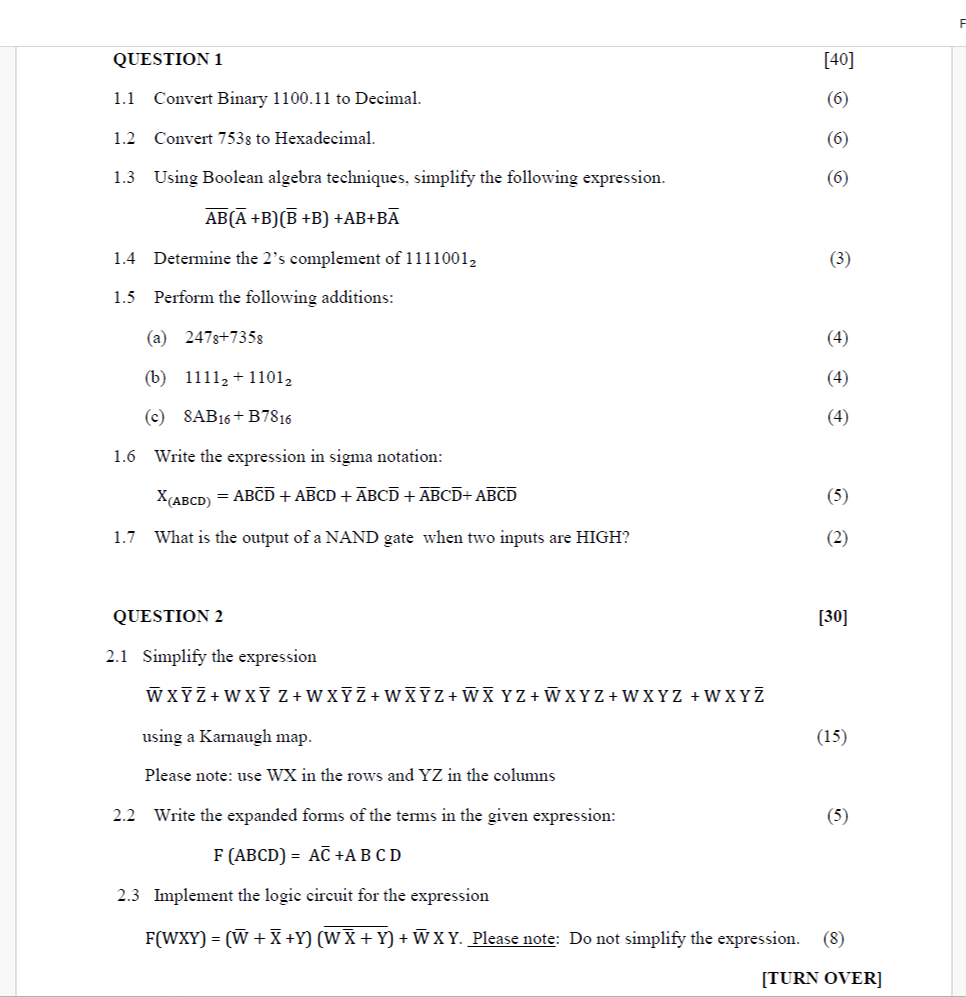 Solved QUESTION 11.1 ﻿Convert Binary 1100.11 ﻿to Decimal.1.2 | Chegg.com