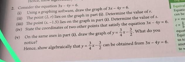 Solved 2. Consider the equation 3x - 4y = 6. (i) Using a | Chegg.com