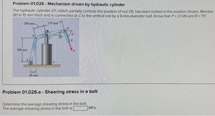 Solved Problem 01.026 - Mechanism driven by hydraulic | Chegg.com