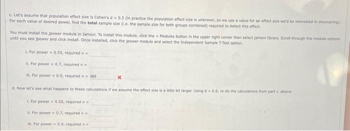 Solved c. Let's assume that population effect size is | Chegg.com
