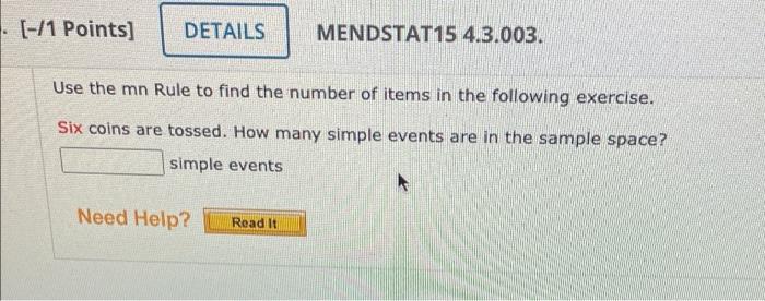 Solved • (-/1 Points] DETAILS MENDSTAT15 4.3.003. Use the mn | Chegg.com
