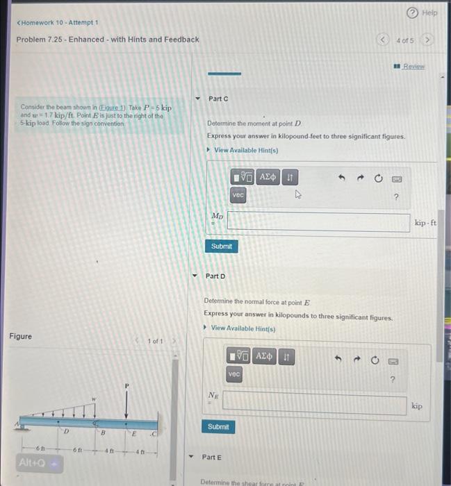 Solved Consider the beam shown in (Eovere 1). Take P=5 kip | Chegg.com