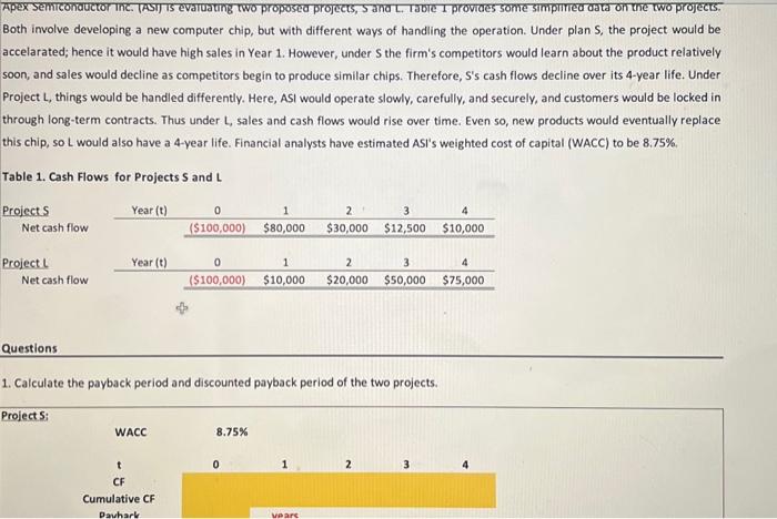Solved Apex semiconauctor Inc. (ASI) is evaluating two | Chegg.com