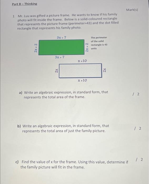 Solved Part B - Thinking 1 Mr. Luu was gifted a picture | Chegg.com Solved Part B - Thinking 1 Mr. Luu was gifted a picture | Chegg.com