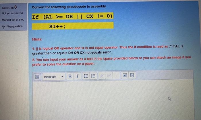 Question 8 Convert the following pseudocode to | Chegg.com
