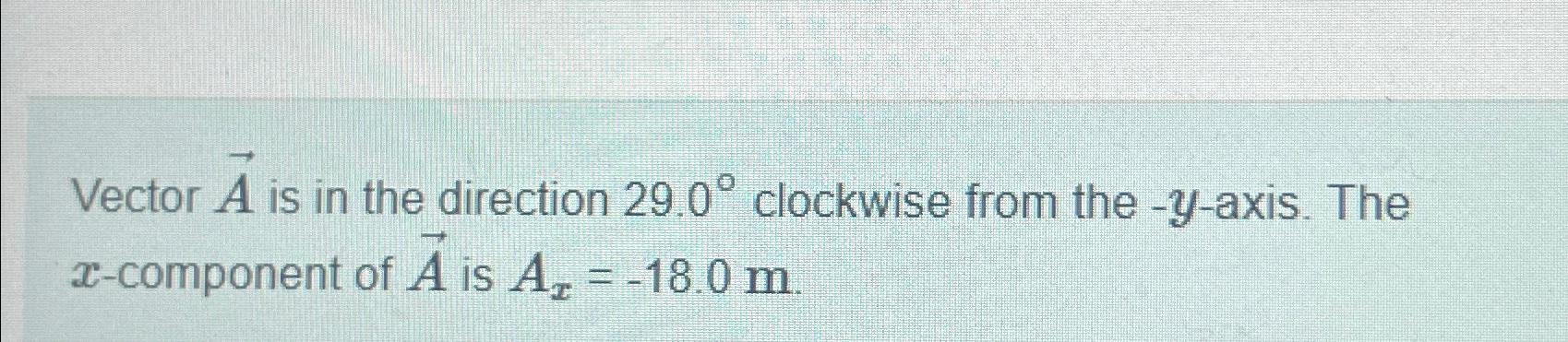 Solved Vector vec(A) ﻿is in the direction 29.0° ﻿clockwise | Chegg.com
