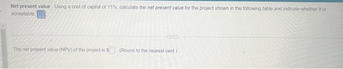 Solved Net present value Using a cost of capital of 11 os, | Chegg.com