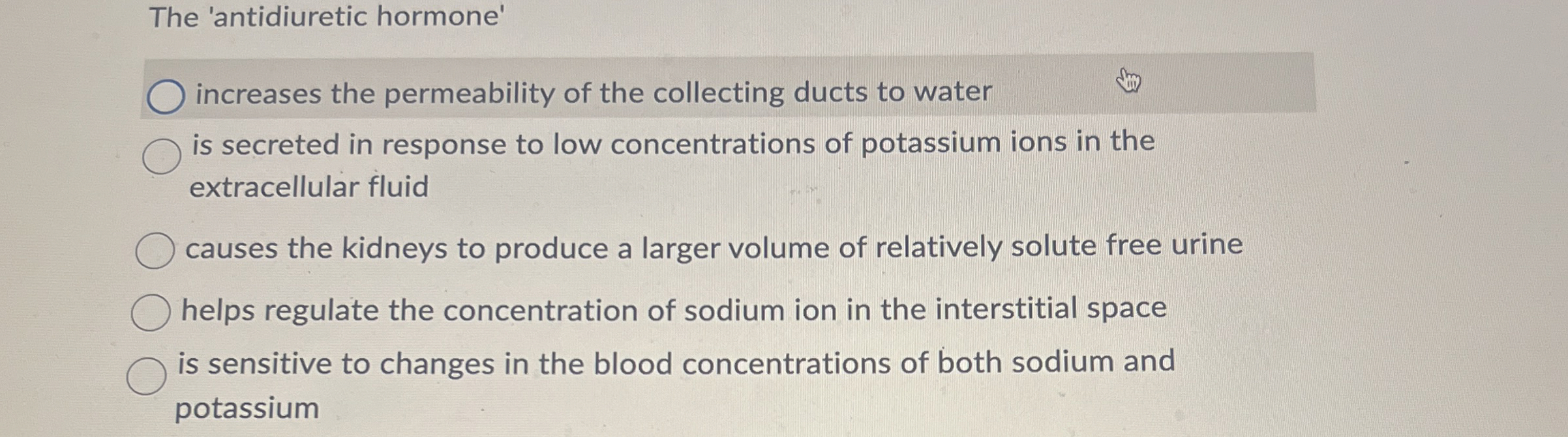 Solved The 'antidiuretic hormone'increases the permeability | Chegg.com