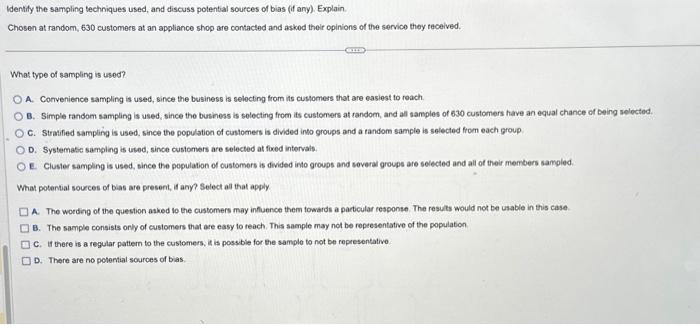 Solved Identify the sampling techniques used, and discuss | Chegg.com