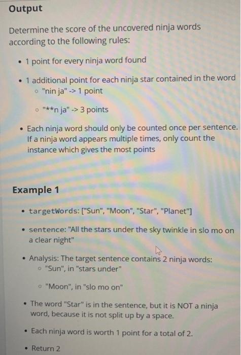 Solved Task A ninja word is a word which hides in a | Chegg.com
