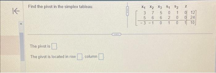 Solved Find the pivot in the simplex tableau. : | Chegg.com